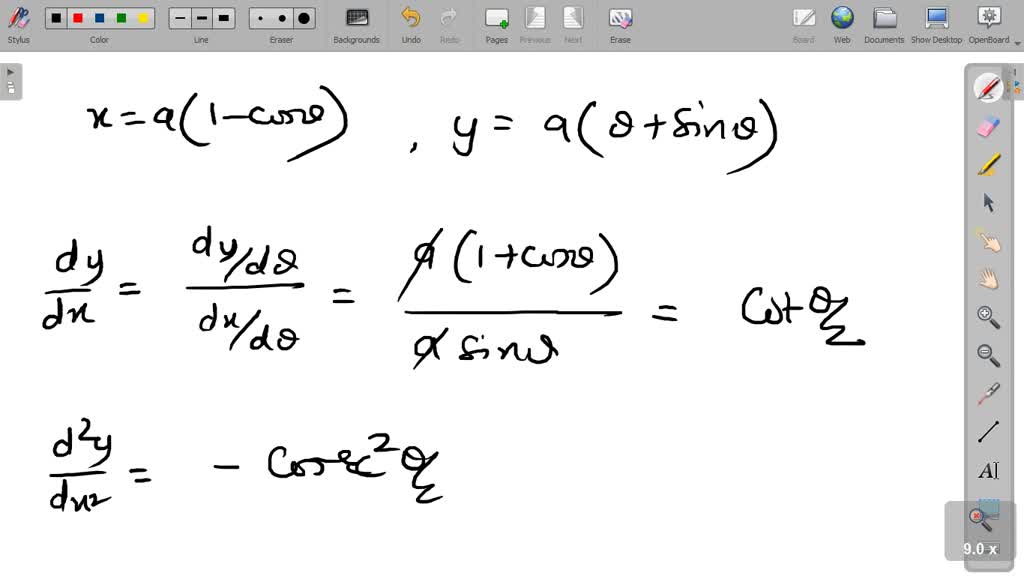 If x=a(cosθ+θsinθ) and y=a(sinθ-θcosθ), show that (d^2 y)/(d x^2)=(1 ...