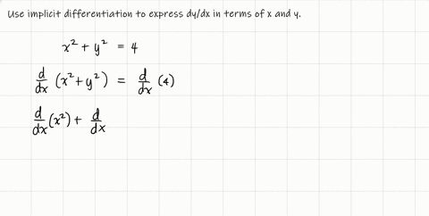 ⏩SOLVED:Use implicit differentiation to express d y / d x in terms… | Numerade