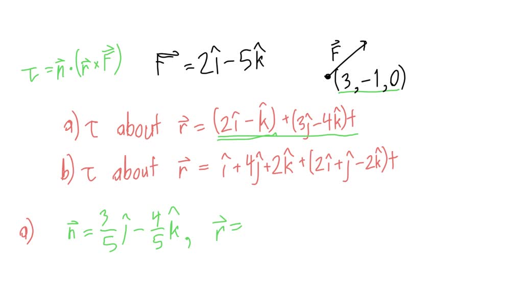 A force 𝐅=𝐢+4 𝐣-3 𝐤 acts on a particle at (-3,1,5). Find the torque about (a) the point (1,0,2 ...