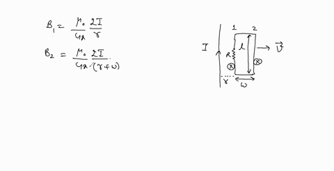 SOLVED:A rectangular loop of dimensions ℓand w moves with a constant velocity 𝐯 away from a long ...