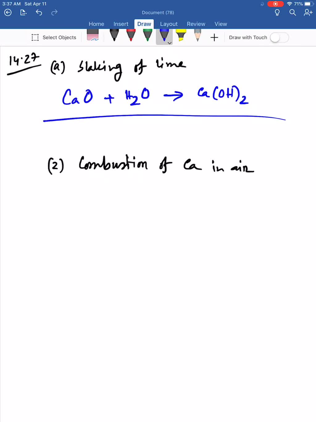 SOLVED:Write a balanced equation for each reaction: (a) "Slaking" of ...