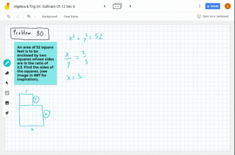 SOLVED:An area of 52 square feet is to be enclosed by two squares whose ...