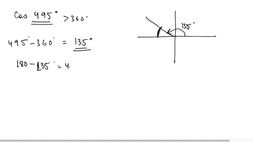 SOLVED:Find the reference angle and the exact function value if it exists. cos495^∘