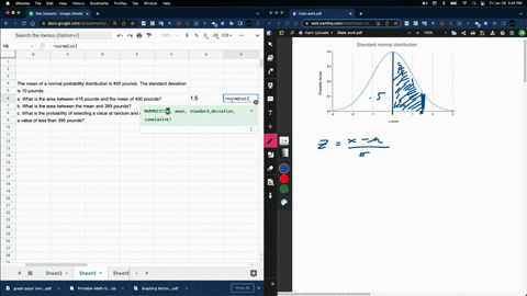 The mean of a normal probability distribution is 400 pounds. The ...