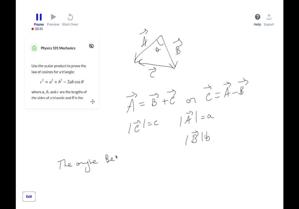 SOLVED:Use the scalar product to prove the law of cosines for a ...