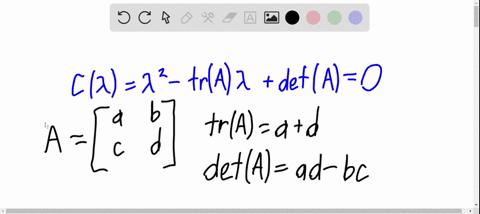 SOLVED:Prove that the characteristic equation of a 2 ×2 matrix A can be expressed as λ^2-tr(A) λ ...