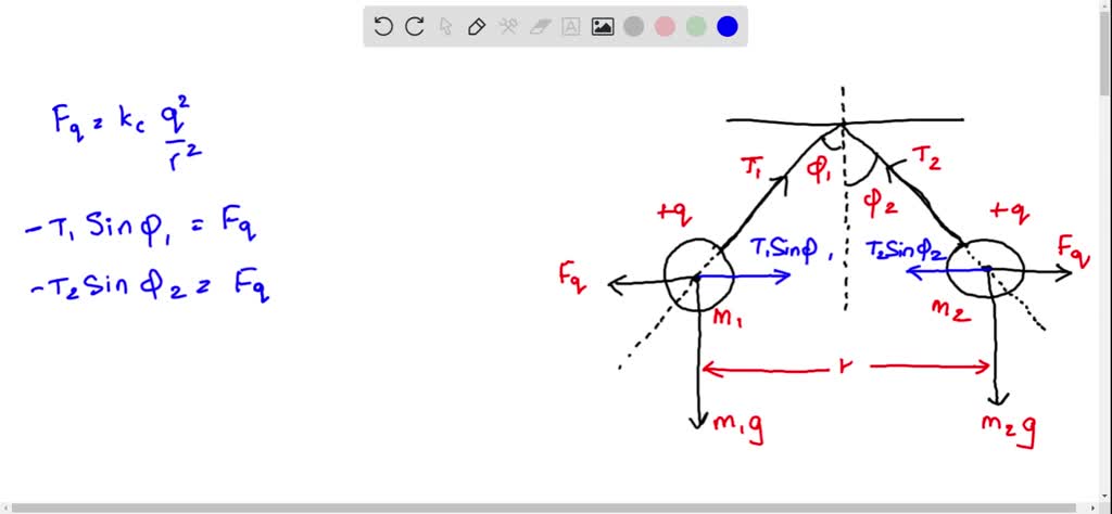 Two balloons of different mass hang from strings near each other. You ...