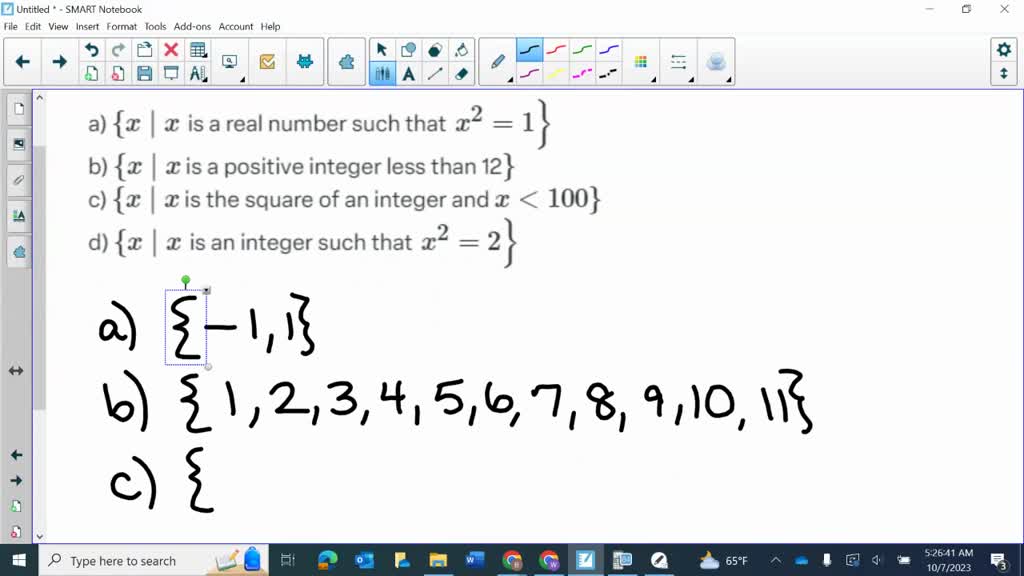List the members of these sets. a) {x |x. is a real number such that .x^2=1} b) {x |x is a ...