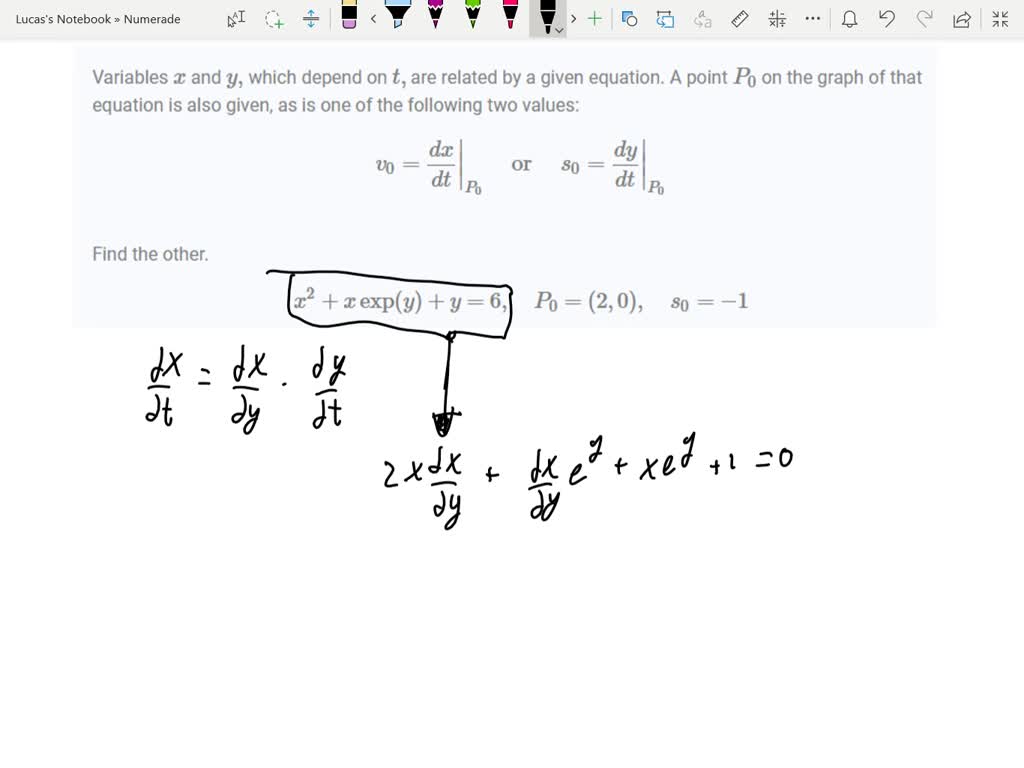 SOLVED:Variables x and y, which depend on t, are related by a given equation. A point P0 on the ...