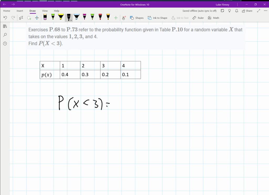 SOLVED:Exercises P .68 to P .73 refer to the probability function given in Table P .10 for a ...