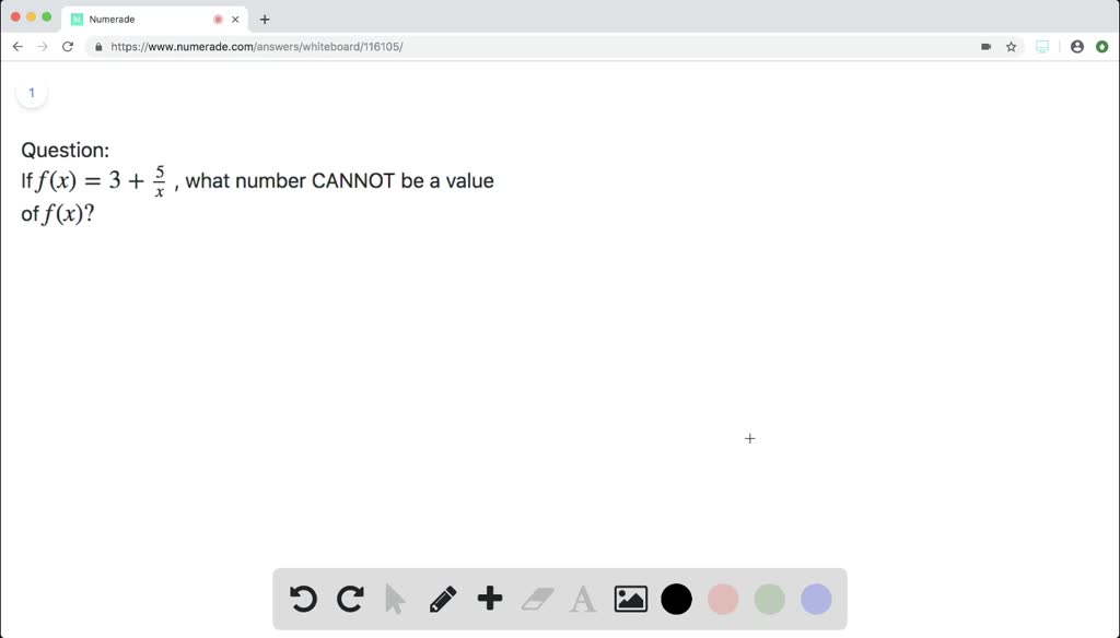 ⏩SOLVED:If f(x)=3+(5)/(x) , what number CANNOT be a value of f(x) ? | Numerade