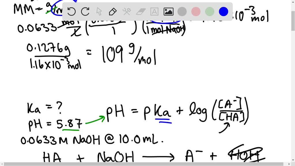 A 0.1276-g sample of an unknown monoprotic acid was dissolved in 25.0 ...