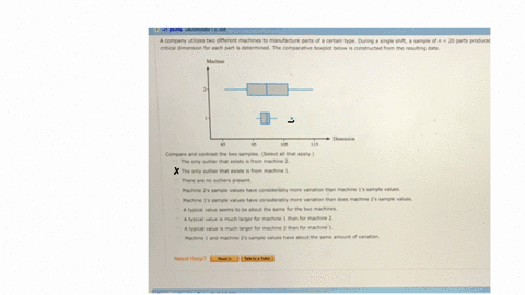 A company utilizes two different machines to manufacture parts of a certain type. During a ...