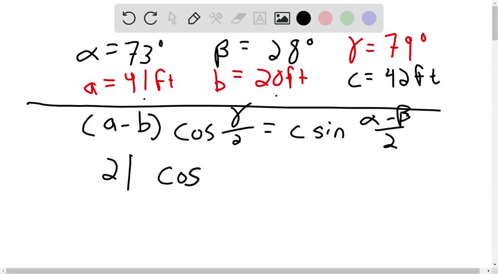 SOLVED:Mollweide's equation, (a-b) cos(γ)/(2)=c sin(α-β)/(2) is often ...