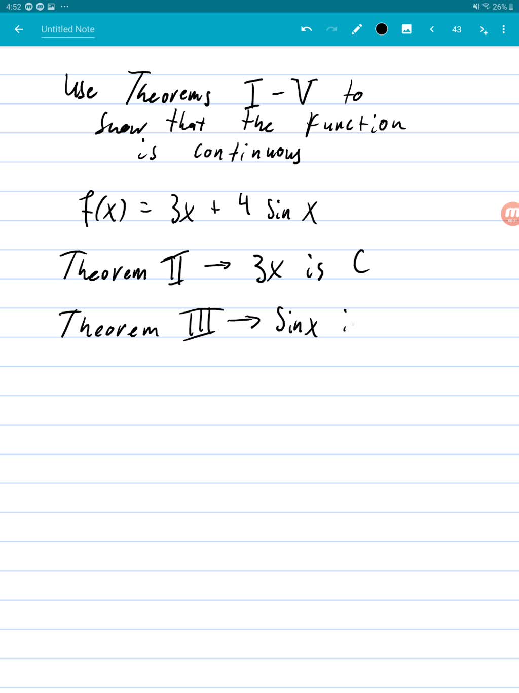 ⏩SOLVED:Use Theorems I-5 to show that the function is continuous.… | Numerade