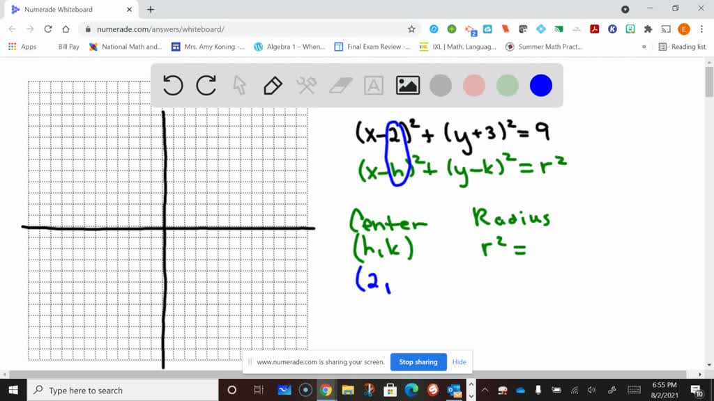 Sketch a graph of (x-2)^2+(y+3)^2=9 | Numerade
