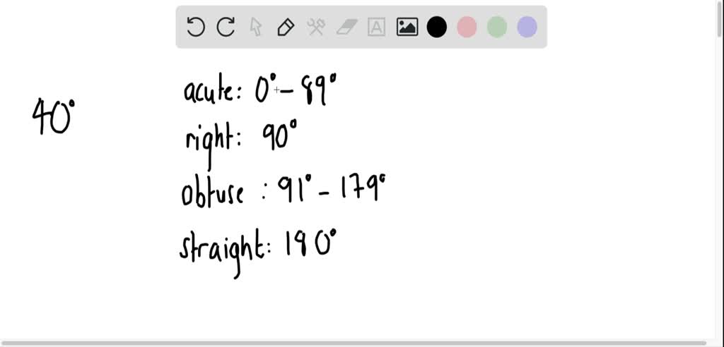 SOLVED:Classify each angle as acute, obtuse, right, or straight. 40^∘