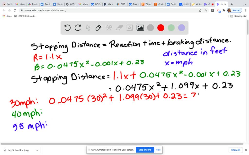 solved-the-stopping-distance-of-an-automobile-is-the-distance-numerade