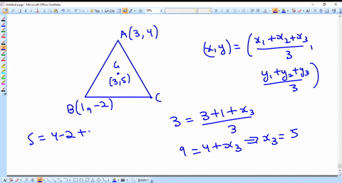 SOLVED: If A(3,4), B(1,-2) are the two vertices of triangle A B C and G(3,5) is the centroid of ...