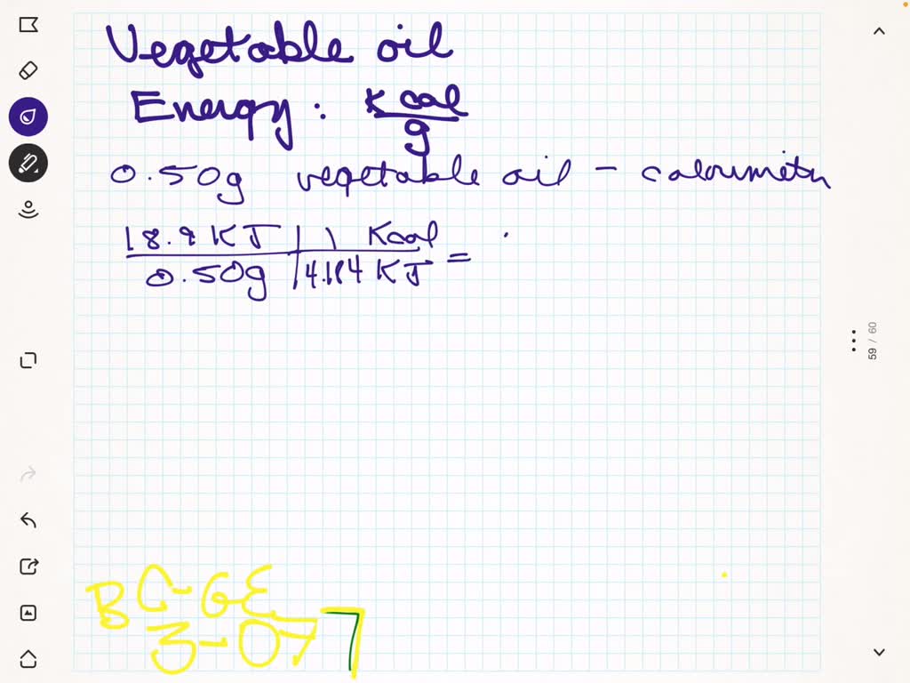 SOLVED:A 0.50-g sample of vegetable oil is placed in a calorimeter ...