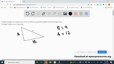 SOLVED:A right triangle has a hypotenuse of 15 cm. What are possible ...