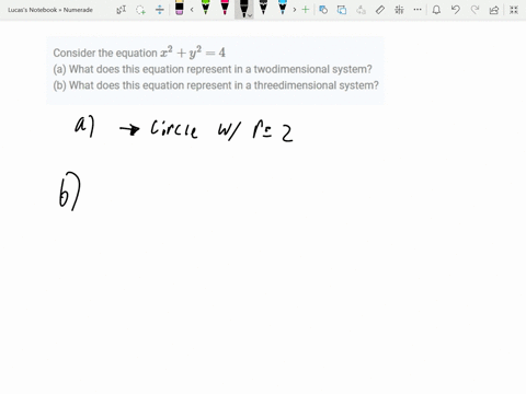 ⏩SOLVED:Consider the equation x^2+y^2=4 (a) What does this equation ...