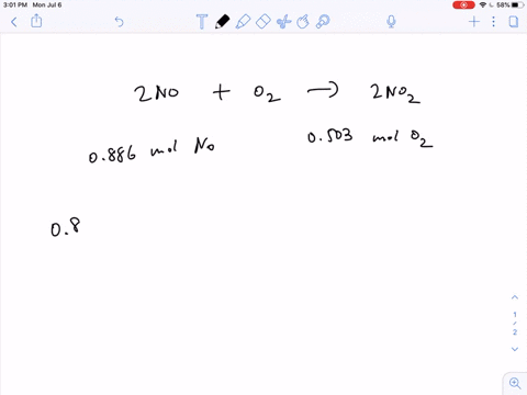 Nitric oxide (NO) reacts with oxygen gas to form nitrogen...