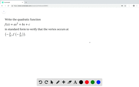 ⏩SOLVED:Write the quadratic function f(x) = ax^2 + bx + c in… | Numerade