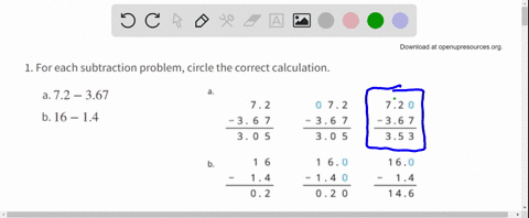 SOLVED:For each subtraction problem, circle the correct calculation. a ...