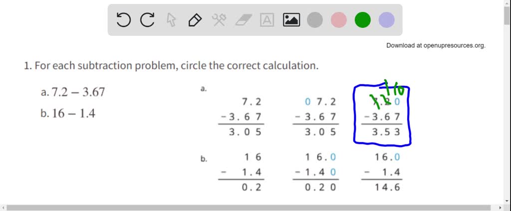SOLVED:For each subtraction problem, circle the correct calculation. a ...