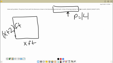 SOLVED: Solve each problem. The picture frame with the dimensions shown in the illustration was ...