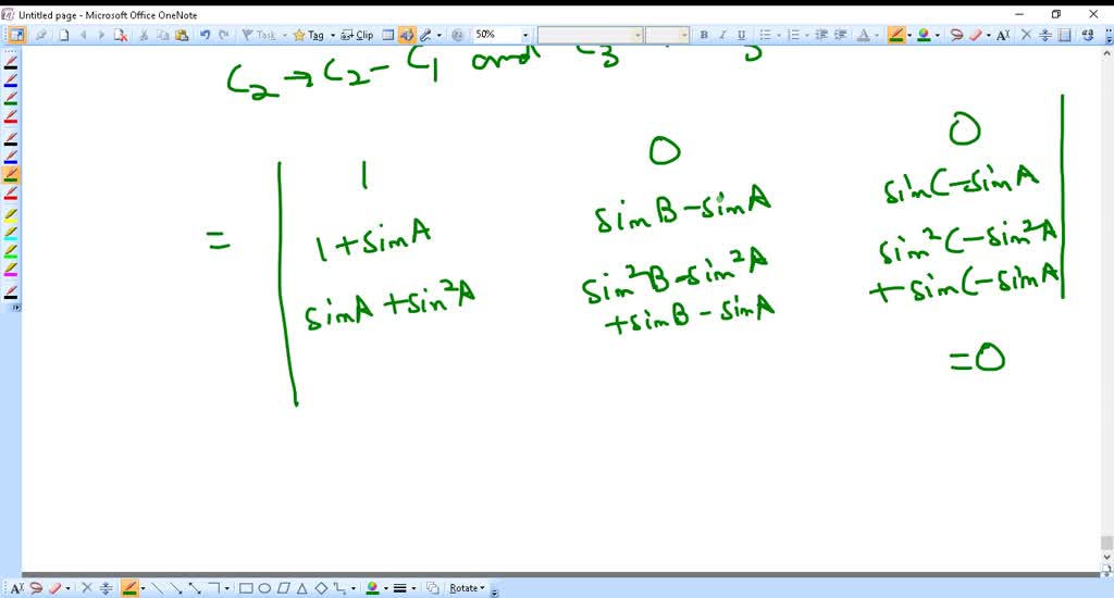 If A, B and C are the angles of a triangle and | 1 1 1 1+sin A 1+sin B ...