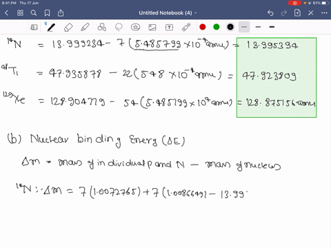 SOLVED:The atomic masses of nitrogen- 14 , titanium- 48 , and xenon129 ...