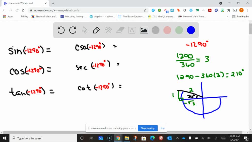 SOLVED:Find exact values of the six trigonometric functions of each angle. Rationalize ...