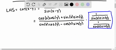 SOLVED:Proving Identities Prove the identity. cot(x-y)=(cotx coty+1)/(coty-cotx)