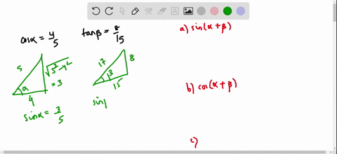 SOLVED:If αand βare acute angles such that cosα=(4)/(5) and tanβ=(8)/(15), find (a) sin(α+β) (b ...