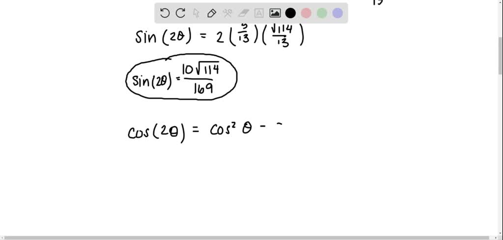SOLVED:Find exact values for sin(2 θ), cos(2 θ), and tan(2 θ) using the information given. sinθ ...