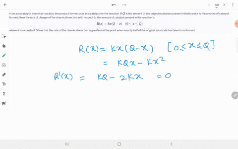 SOLVED:Chemical Reaction In an autocatalytic chemical reaction, the ...