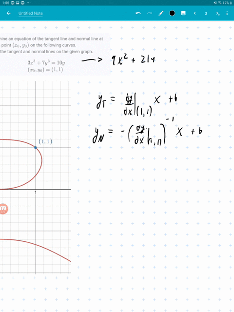 SOLVED:a. Determine an equation of the tangent line and normal line at ...
