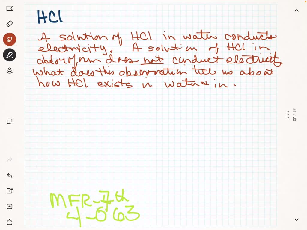 ⏩SOLVED:A solution of HCl in water conducts electricity, but a… | Numerade