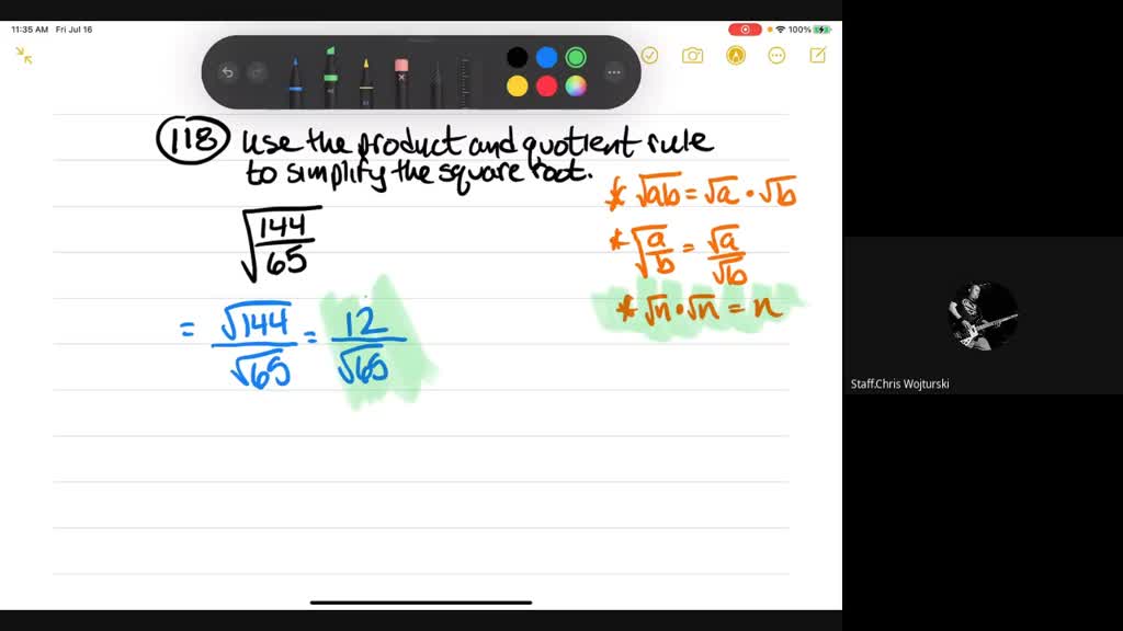 SOLVED:Simplify. √((144)/(65))