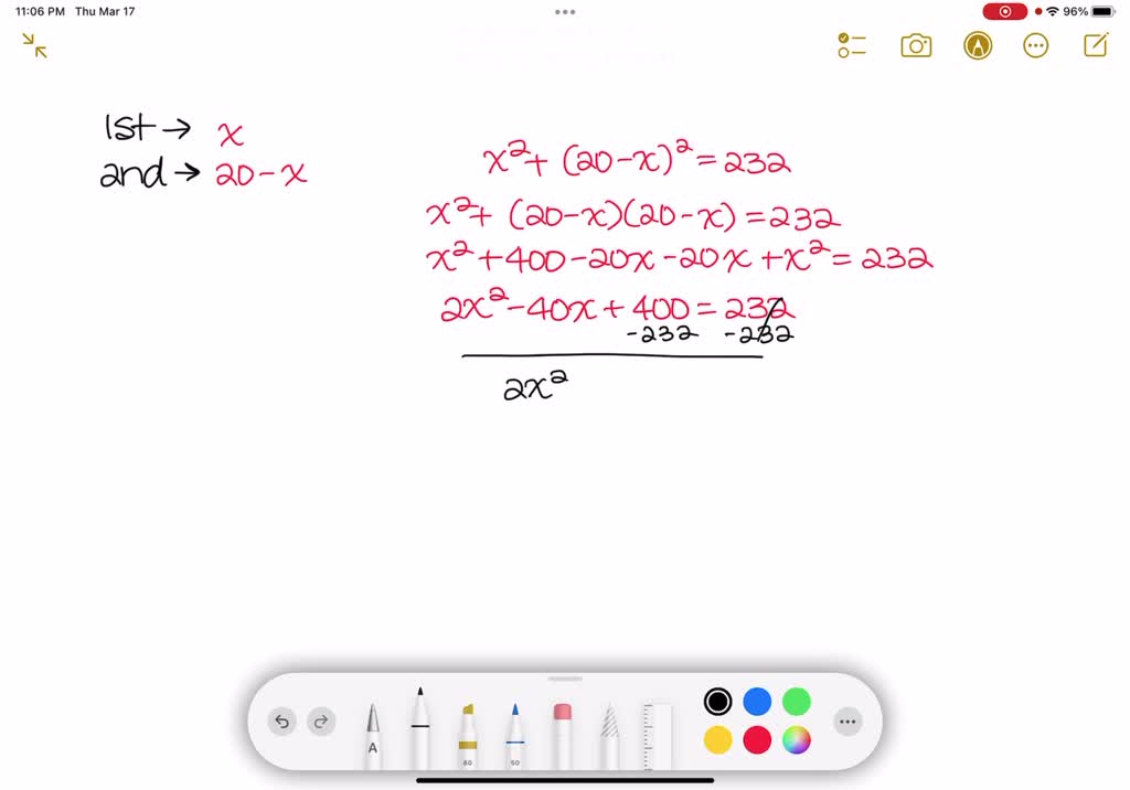 SOLVED:Suppose that the sum of two numbers is 20 , and the sum of their ... SOLVED:Suppose that the sum of two numbers is 20 , and the sum of their ...