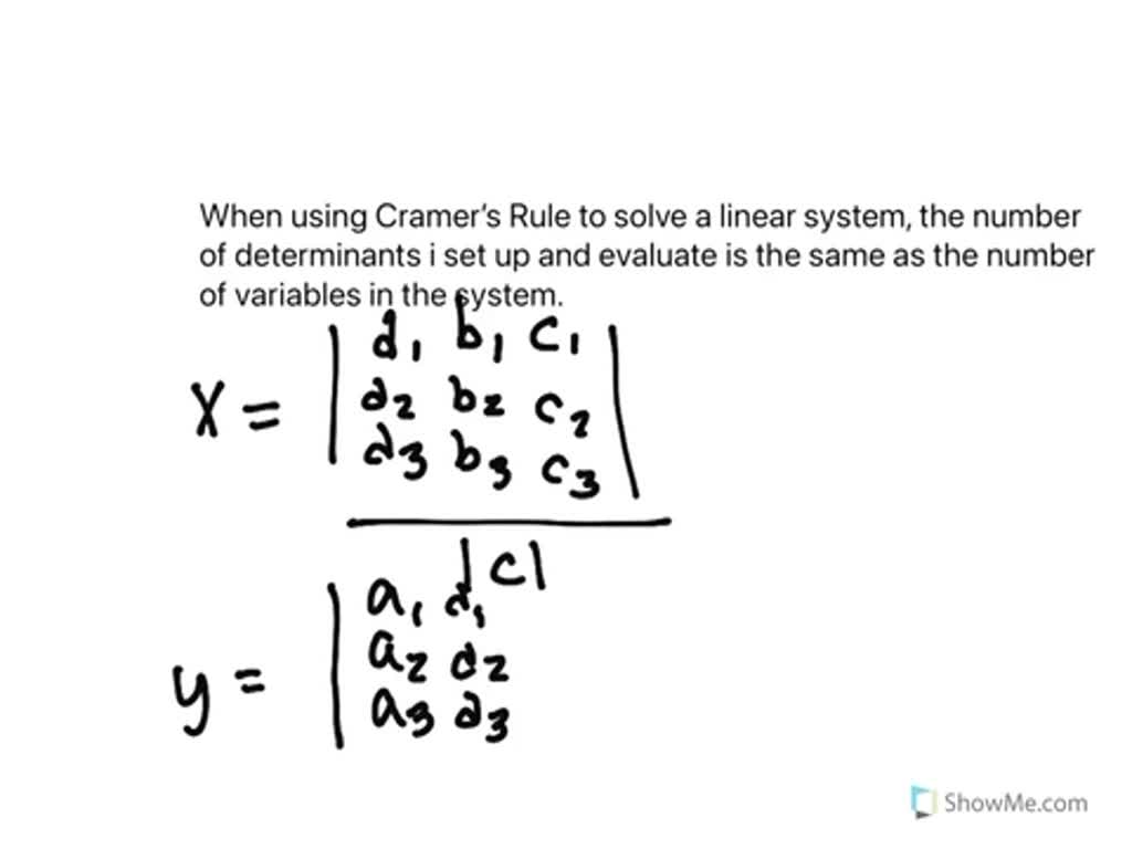 SOLVED:When using Cramer's Rule to solve a linear system, the number of determinants that I set ...
