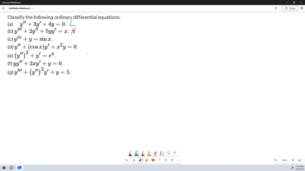 SOLVED:Classify the following ordinary differential equations by ...