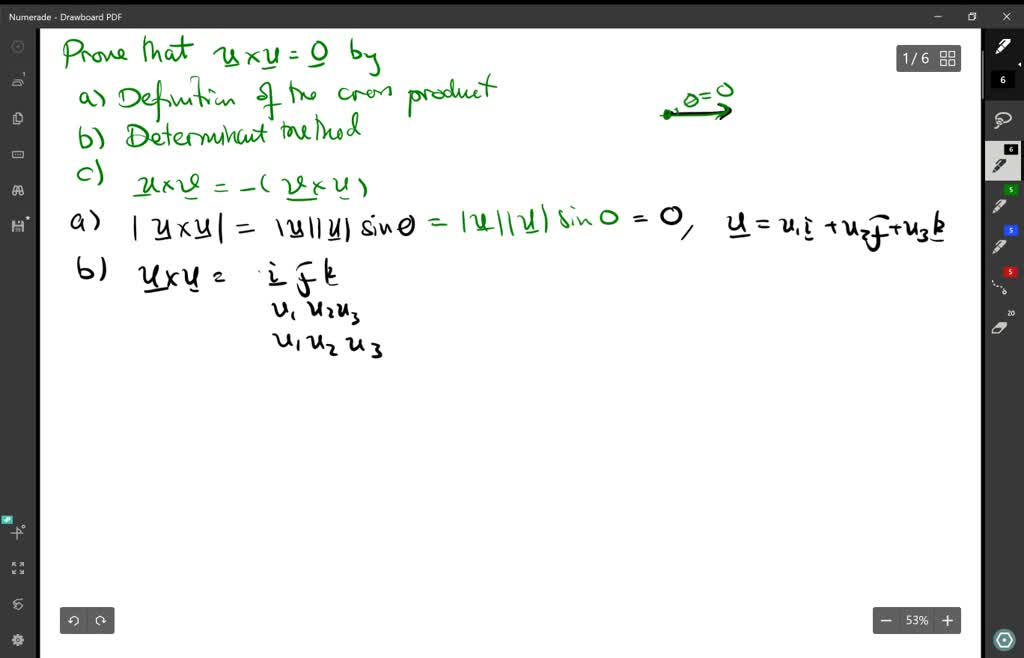 Three proofs Prove that 𝐮 ×𝐮=0 in three ways. a. Use the definition of ...