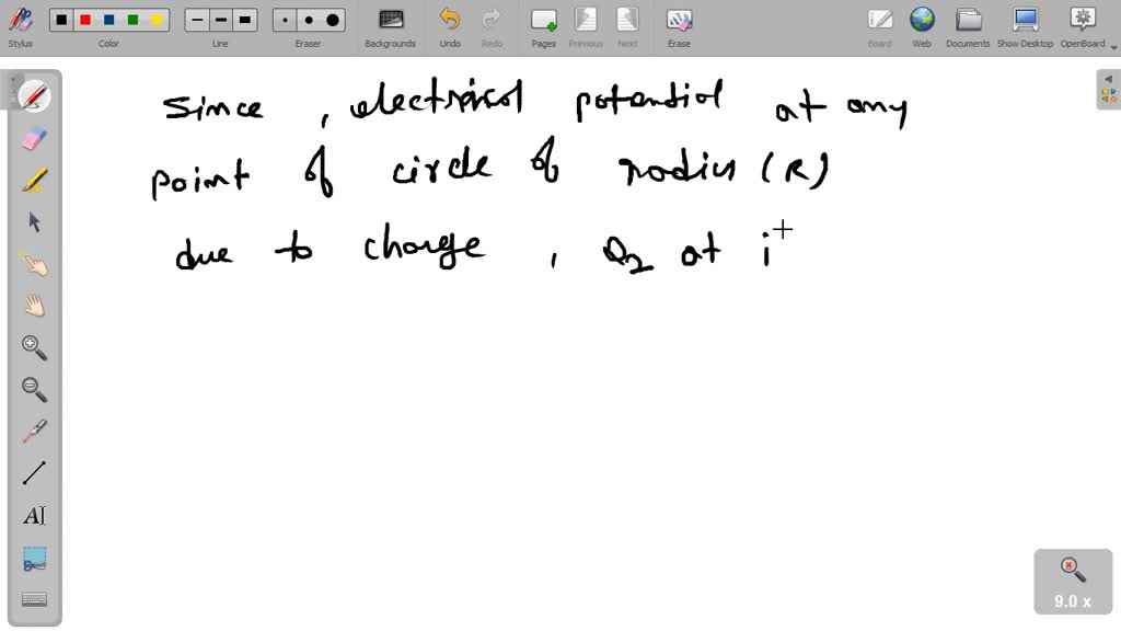 The work done in carrying a charge q once round a circle of radius r ...