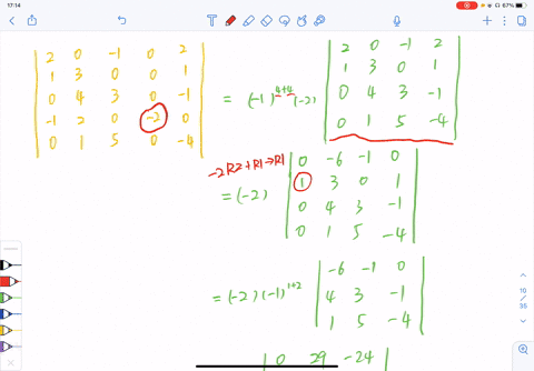 Find the determinant of the matrix after introducing zeros, as in ...