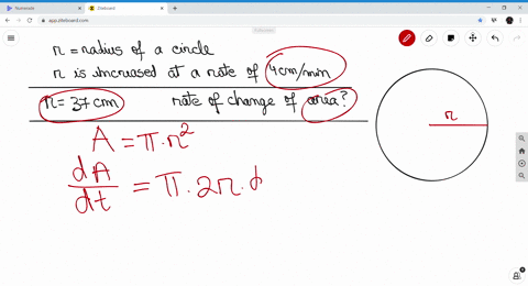 SOLVED: Area The radius r of a circle is increasing at a rate of 4 centimeters per minute. Find ...