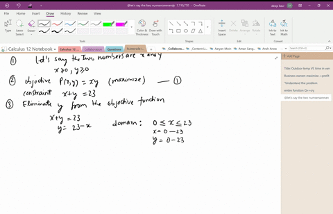 SOLVED: What two nonnegative real numbers with a sum of 23 have the largest possible product ...