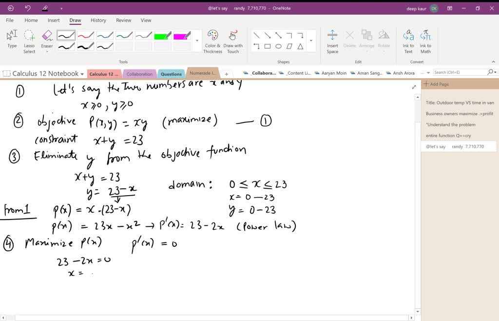 SOLVED: What two nonnegative real numbers with a sum of 23 have the largest possible product ...